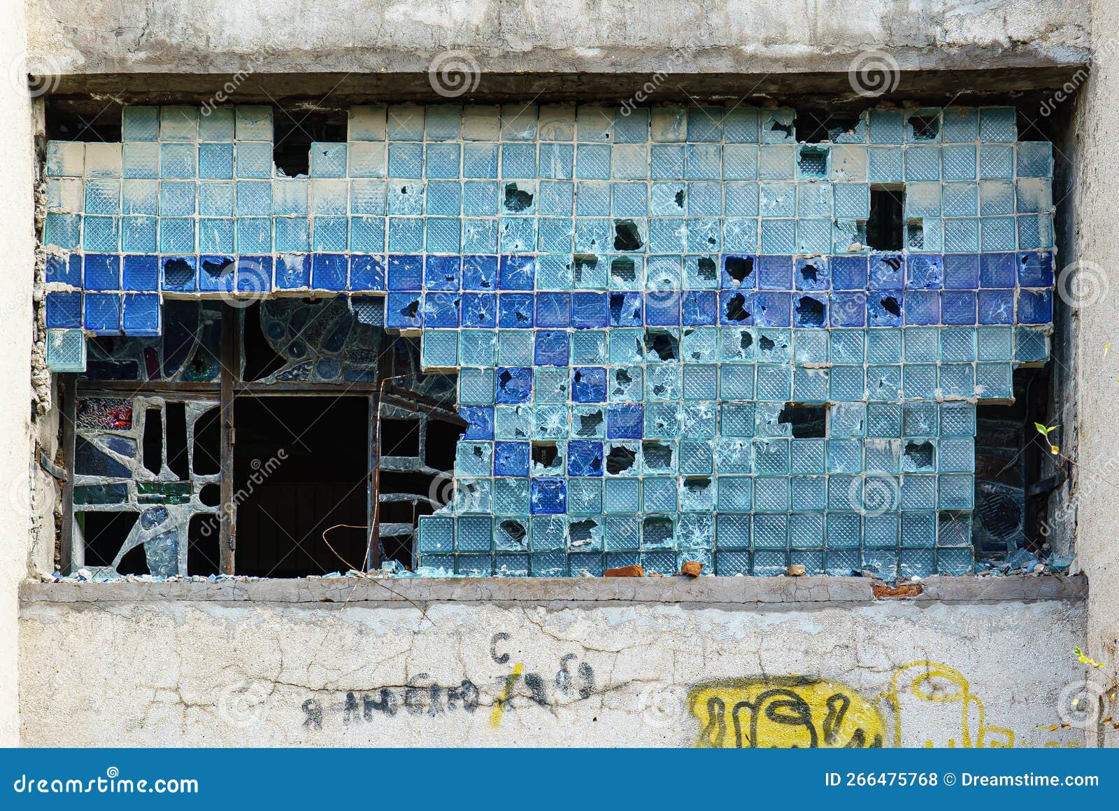 Broken Large Square Glass Window Stock Photo - Image of wallpaper ...
