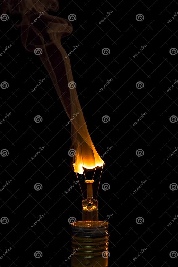 Broken Light Bulb Burn Out with Flame Stock Image - Image of burnt ...