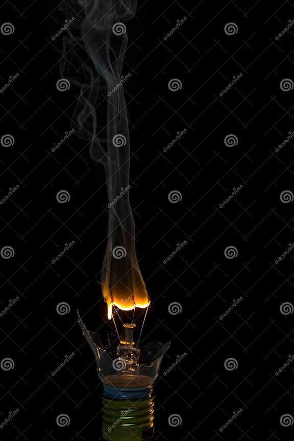 Broken Light Bulb Burn Out with Flame Stock Image - Image of crushed ...
