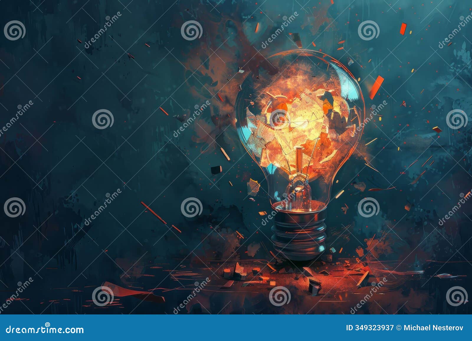 Broken Light Bulb Exploding with Sparks Flying Out Stock Image - Image ...
