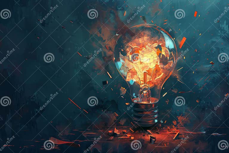 Broken Light Bulb Exploding with Sparks Flying Out Stock Image - Image ...