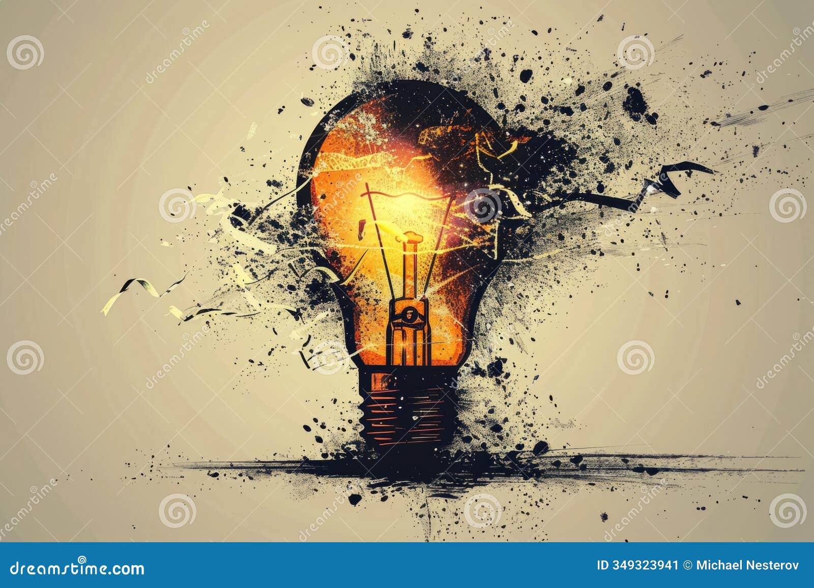 Broken Light Bulb Exploding with Sparks Flying Out Stock Image - Image ...