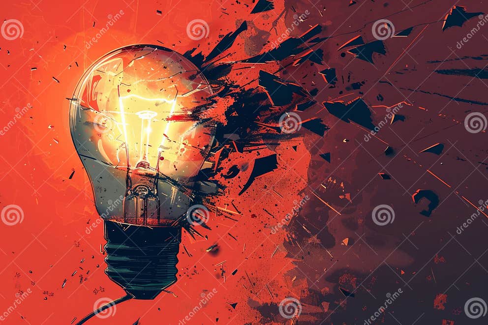 Broken Light Bulb Exploding with Sparks Flying Out Stock Photo - Image ...
