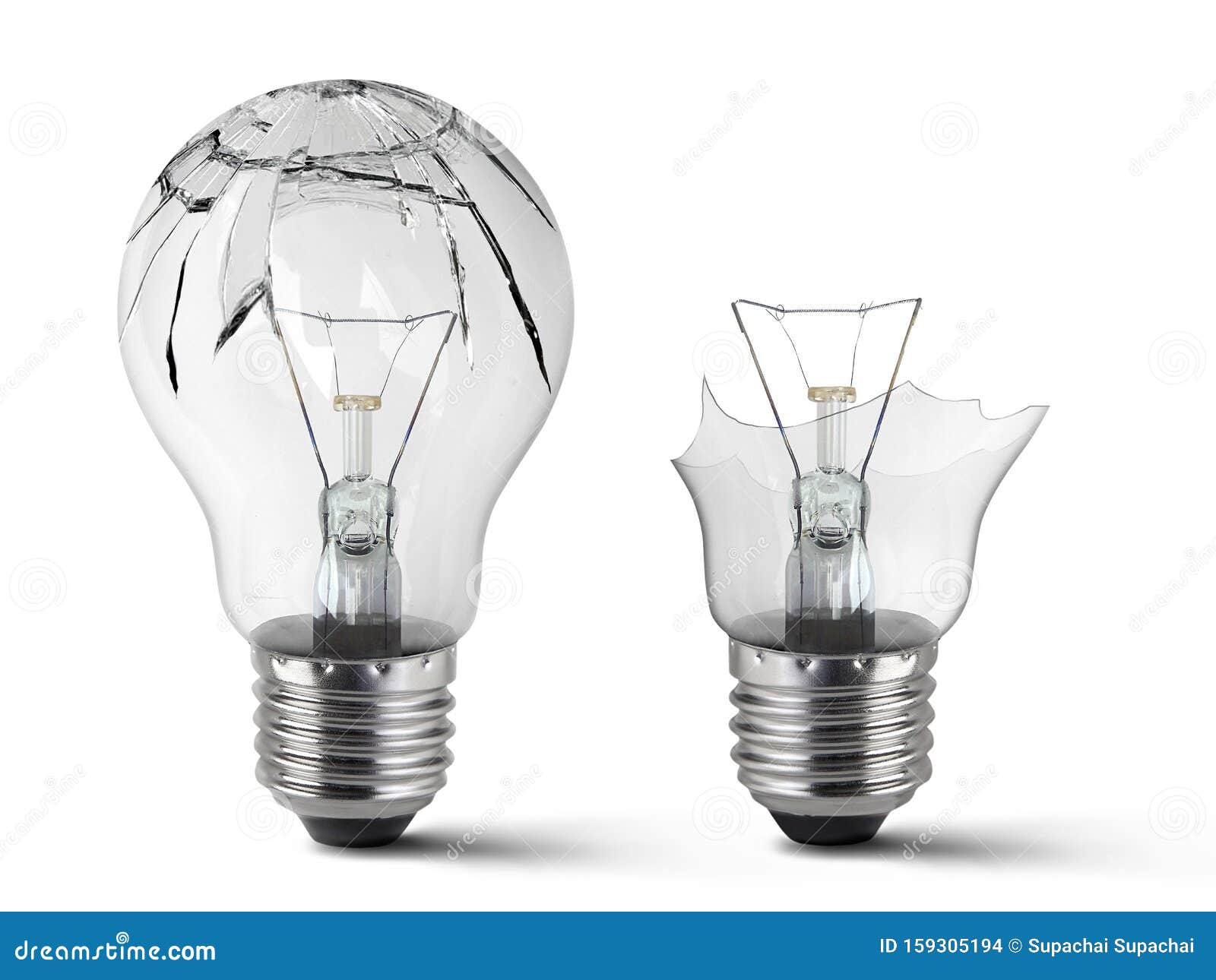 Broken Light Bulb Isolated on White Background Stock Photo - Image of ...
