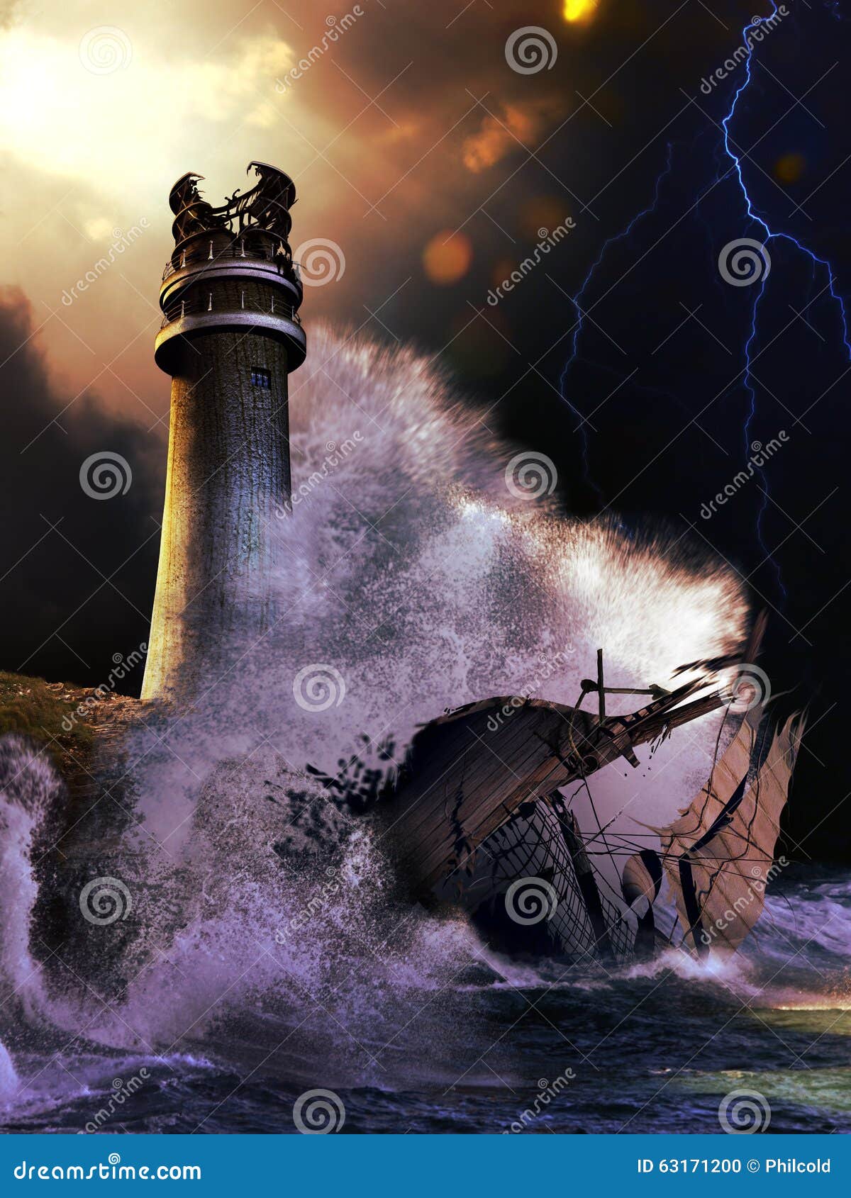 Broken lighthouse stock illustration. Illustration of break - 63171200