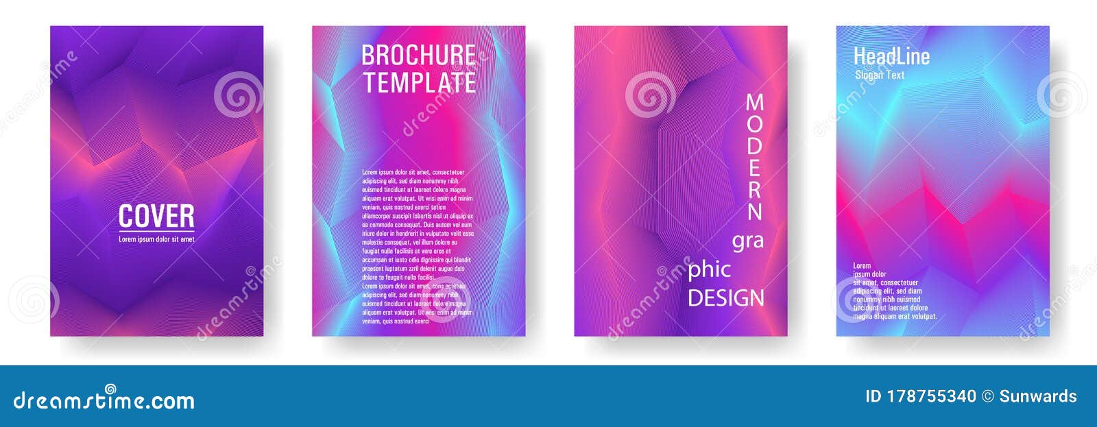 Broken Lines Gradient Report Cover Templates Vector Set. Blue Pink ...