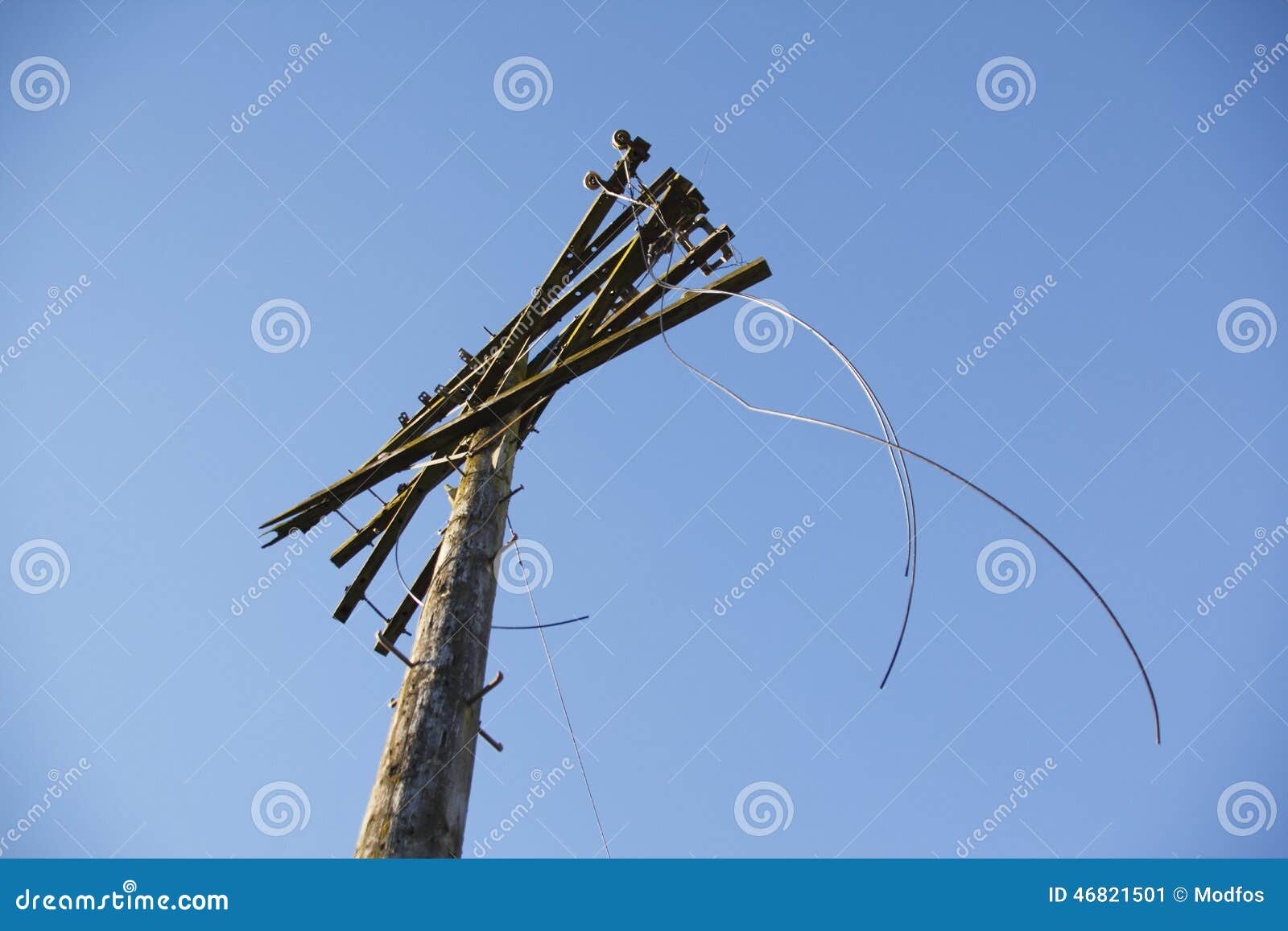 Broken Lines on Telephone Pole Stock Image - Image of communication ...