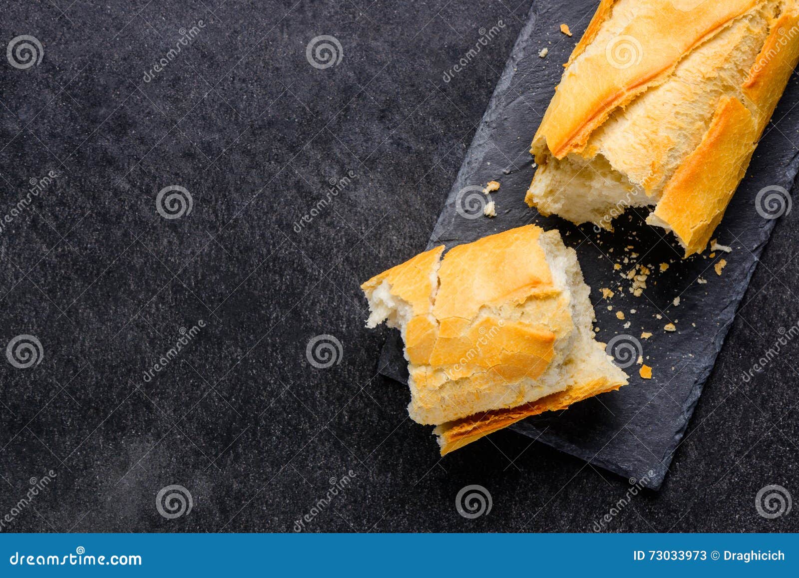 Broken Loaf of French Bread with Copy Space Stock Image - Image of text ...