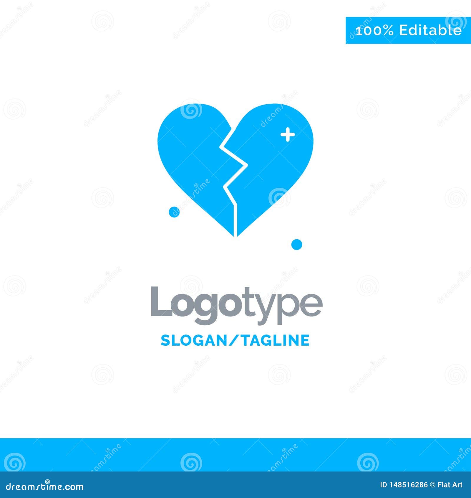 Broken, Love, Heart, Wedding Blue Solid Logo Template. Place for ...