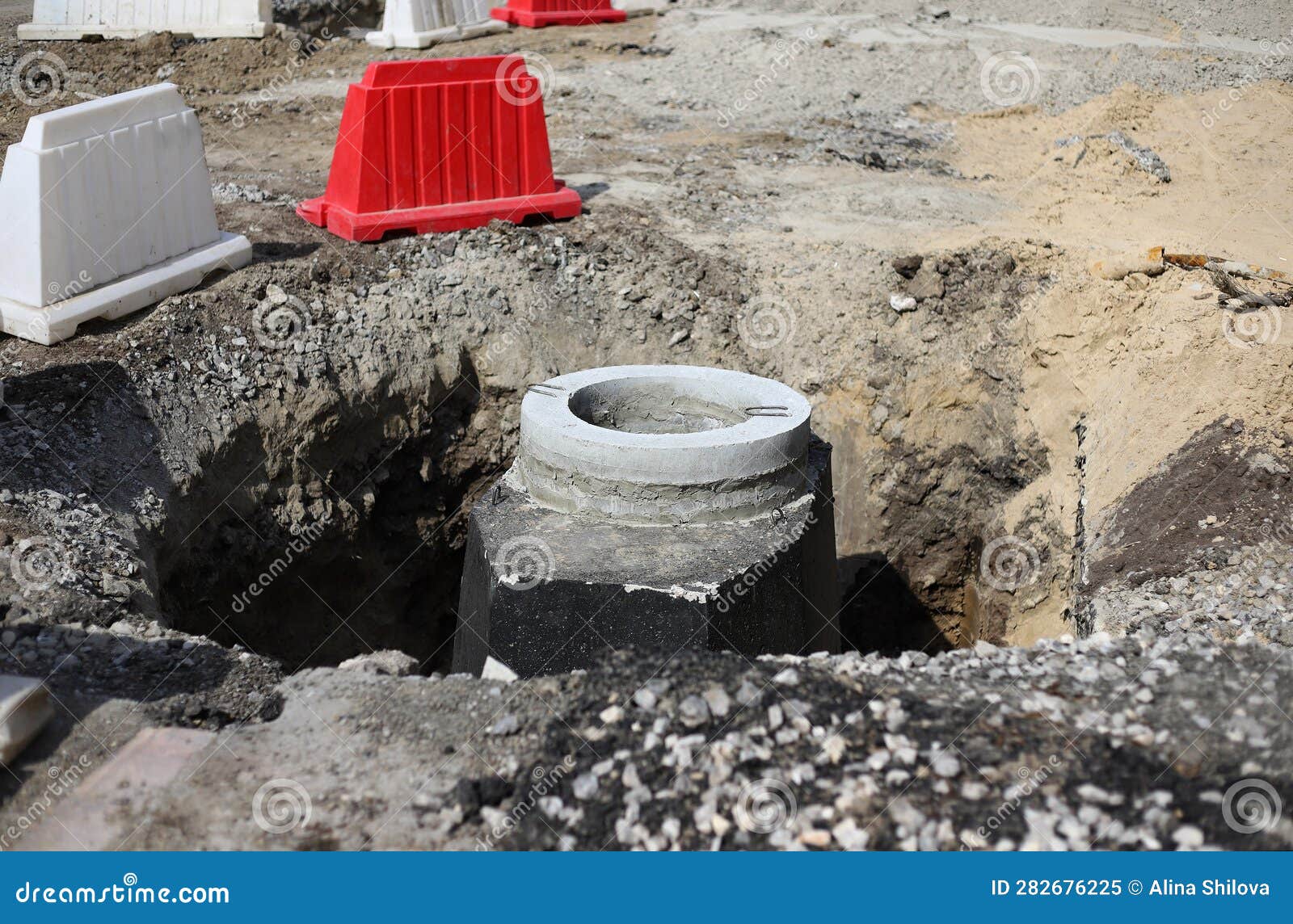 Broken Mangled Road and Sewer Hatch, Fencing and Hazard Warning Signs ...