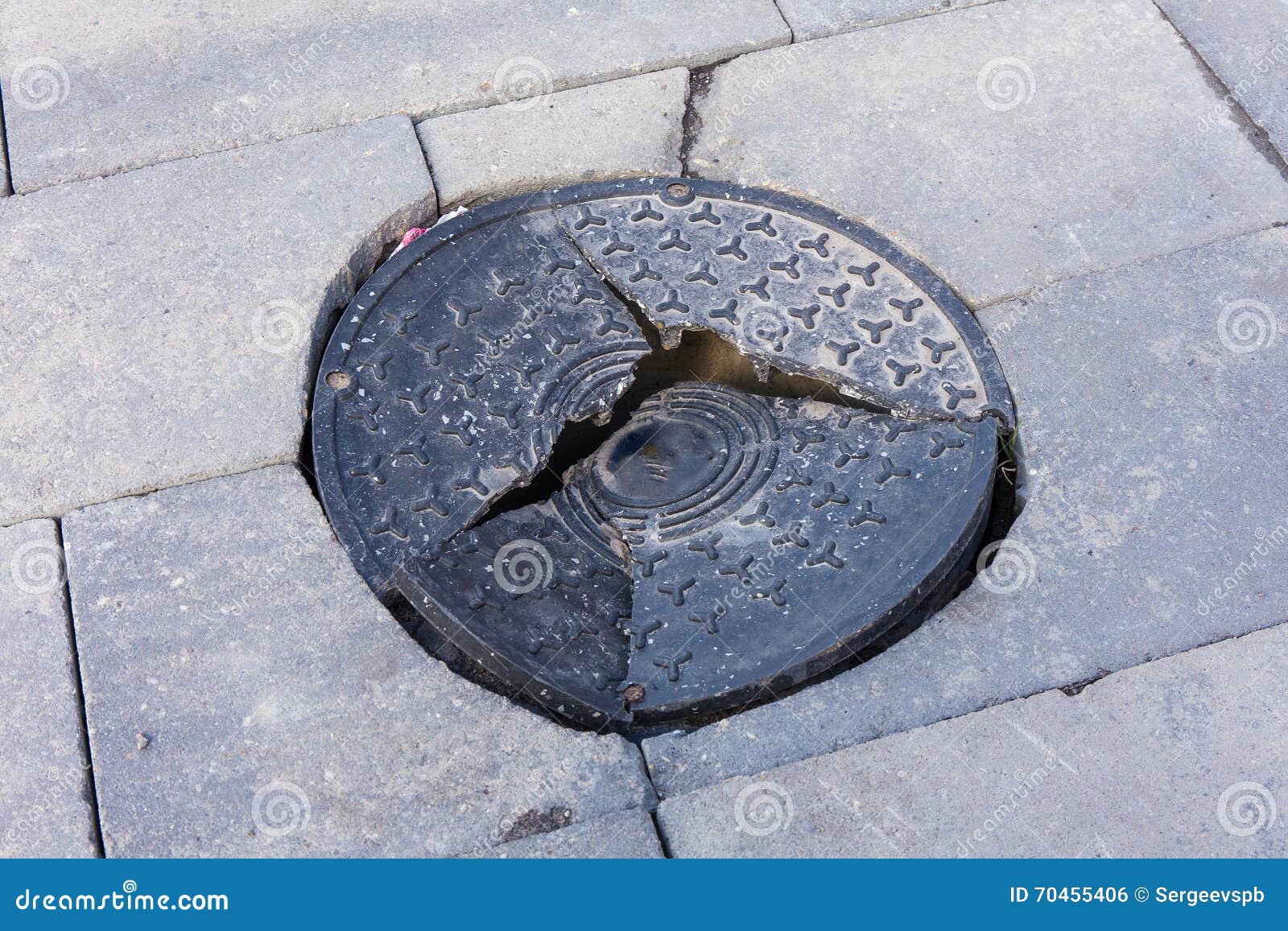 Broken manhole cover stock photo. Image of black, broken - 70455406