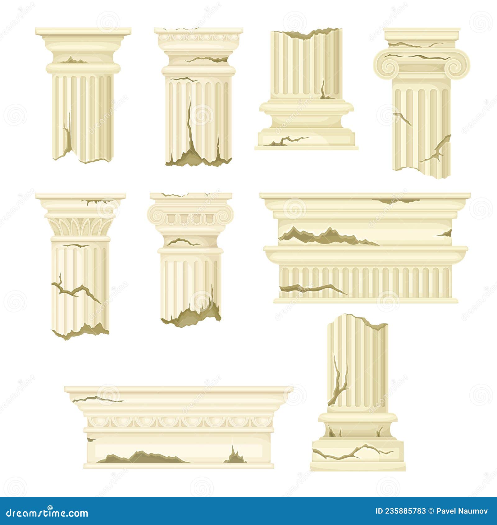 Broken Marble Pillars Set. Stone Column Ruins, Ancient Building ...