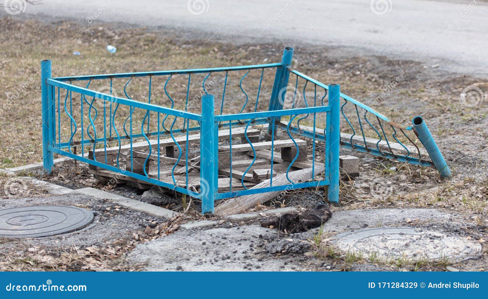 Broken Metal Fence for Sewage in the City Stock Image - Image of metal ...