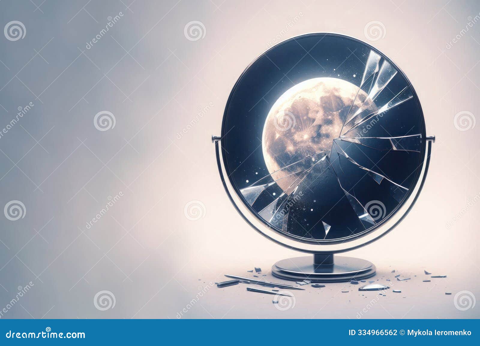 A Broken Mirror with the Reflection of the Moon. Stock Photo - Image of ...
