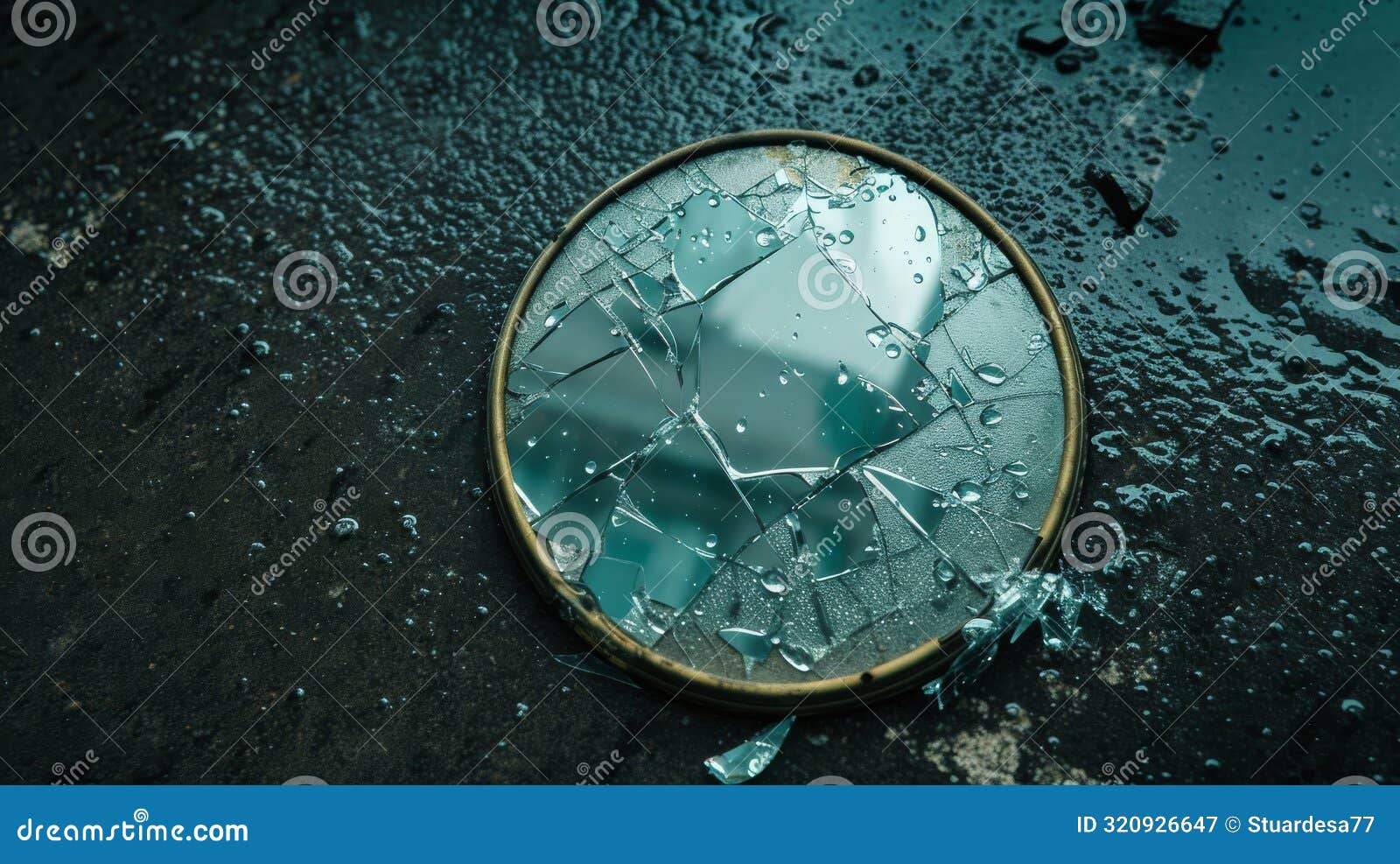 Broken Mirror on Wet Ground after Rain Stock Image - Image of generated ...
