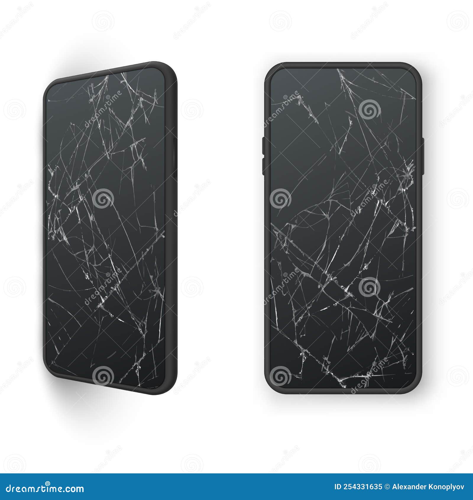 Smartphone With Shattered Glass. A Smart Phon On A Black Table With ...