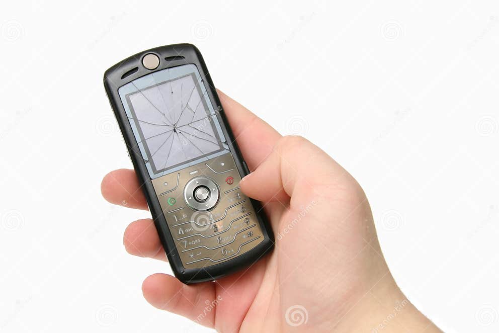 Broken Mobile Phone with Cracked Display in Hand Stock Photo - Image of ...