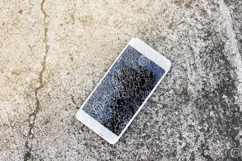 Broken Mobile Phone Drop on Cement Floor Stock Photo - Image of display ...