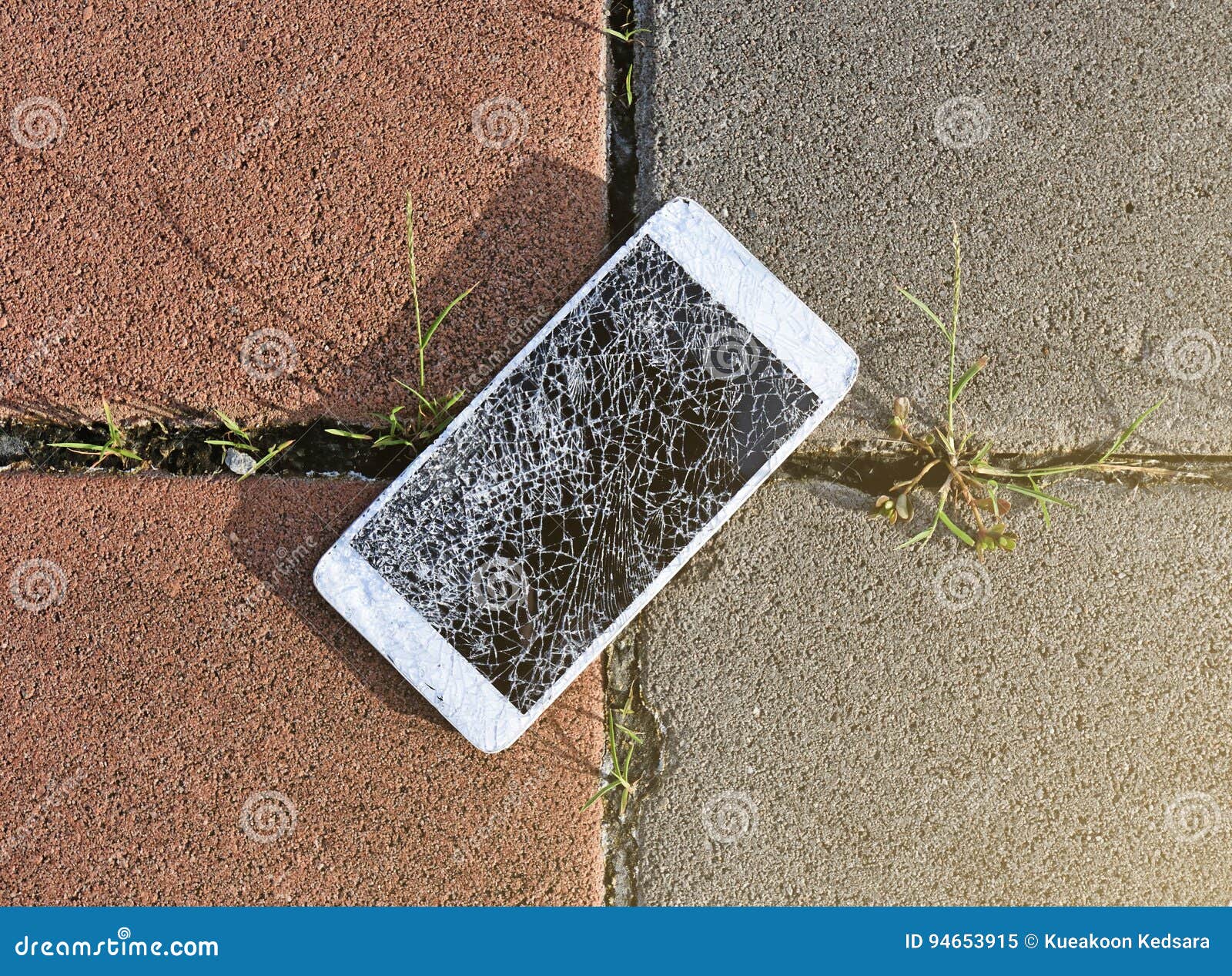Broken Mobile Phone Drop on Stone Paved Sidewalk Out Stock Image ...