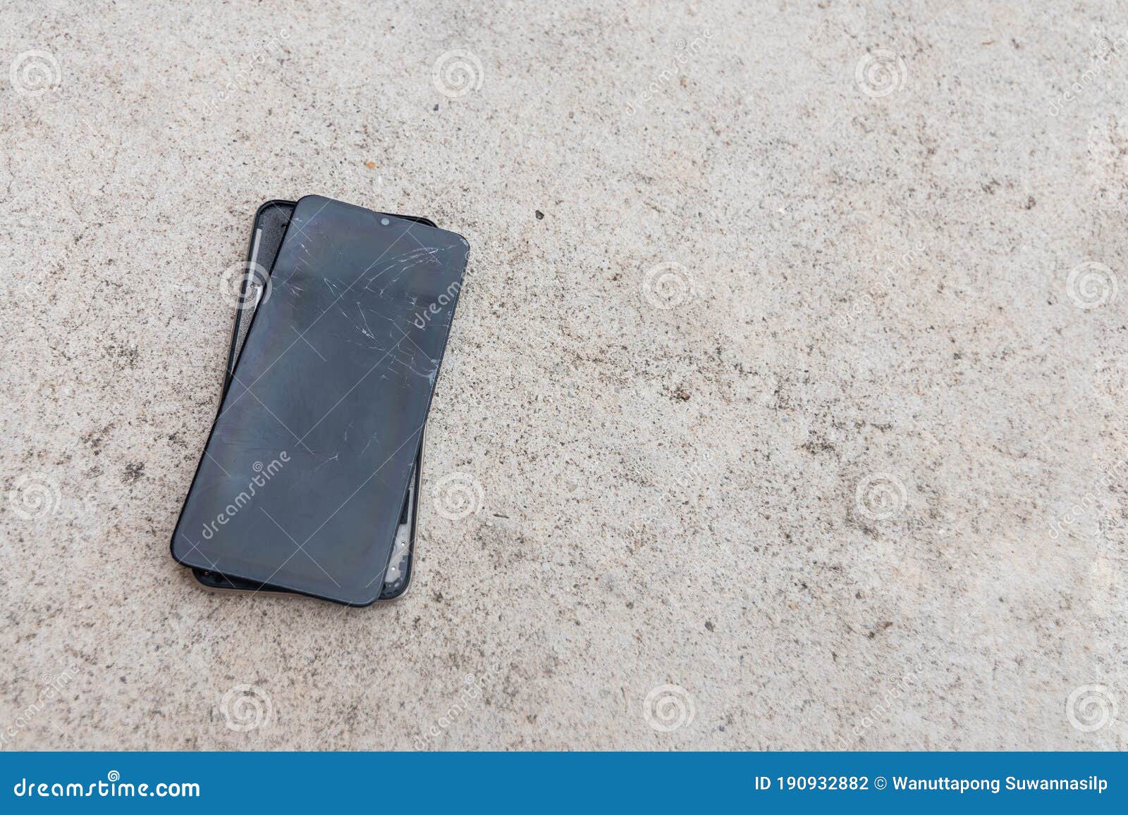 Broken Mobile Phone on the Floor Concrete. Smartphone Hitting the ...