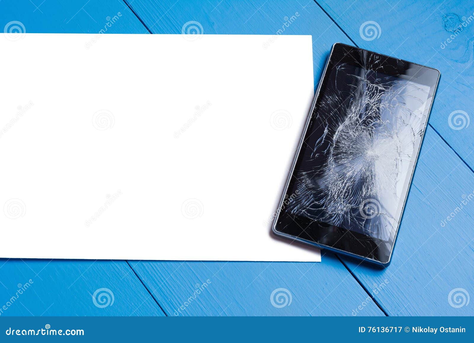 Broken Mobile Phone with Paper Sheet on Wooden Table Stock Image ...