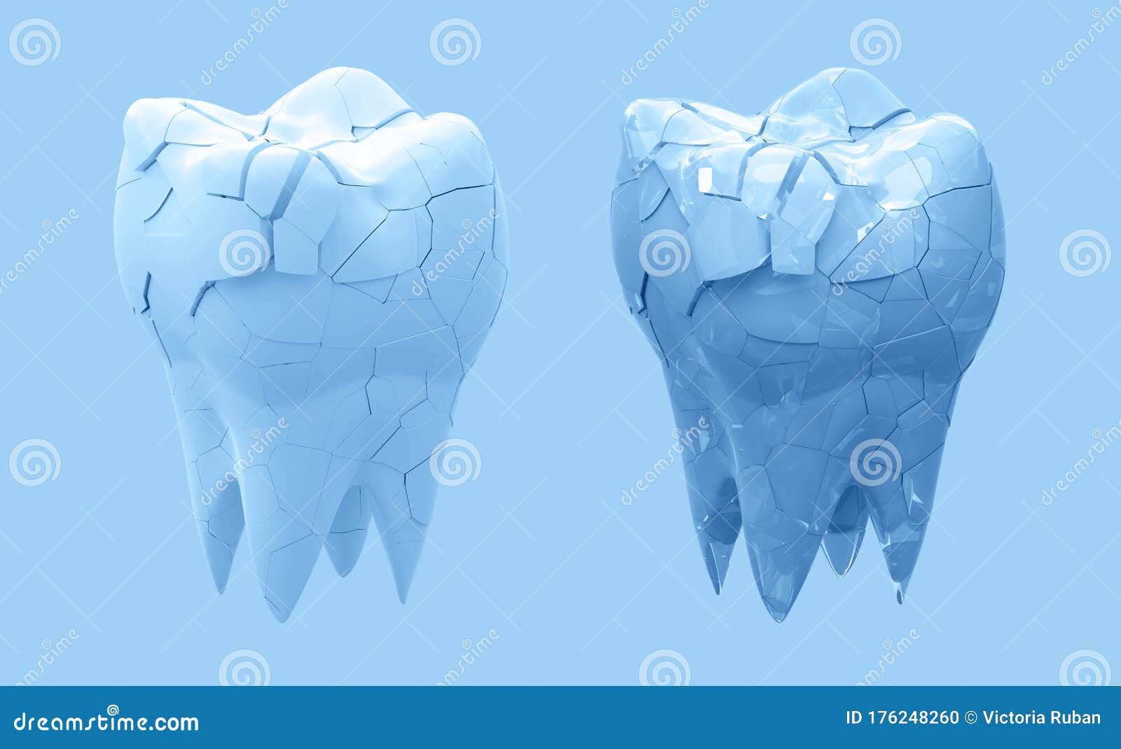 Broken Molars Tooth and Whole Tooth Isolated on Blue Background Stock ...