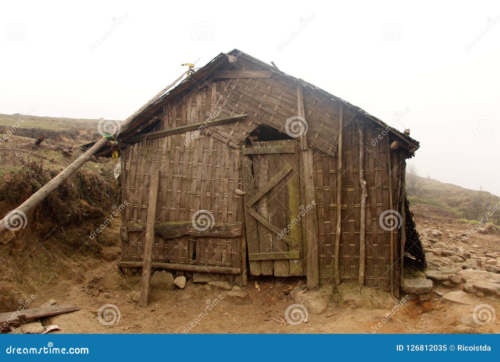 Broken Mountain Hut in the Fog Stock Image - Image of meadow, broken ...