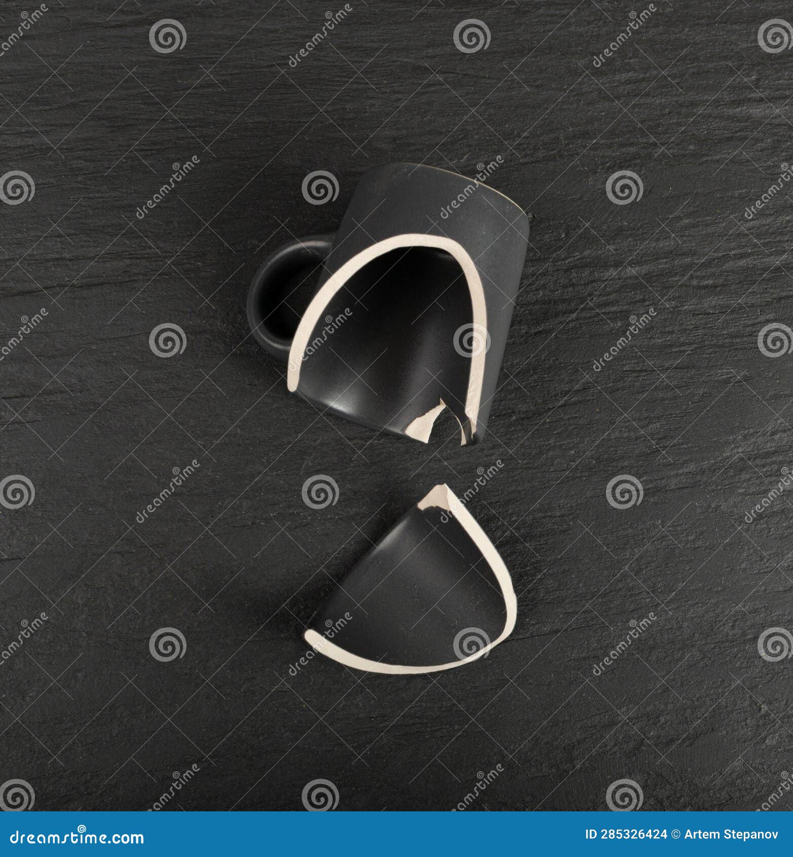Broken Mug, Black Ceramic Cup Pieces, Broken Mug on Black Background ...