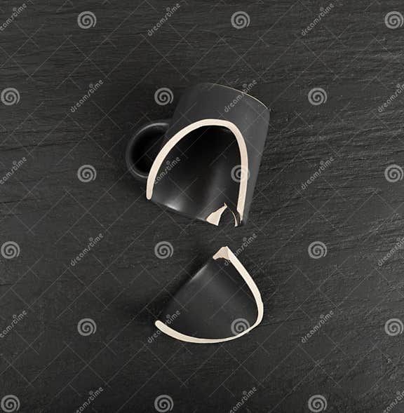 Broken Mug, Black Ceramic Cup Pieces, Broken Mug on Black Background ...