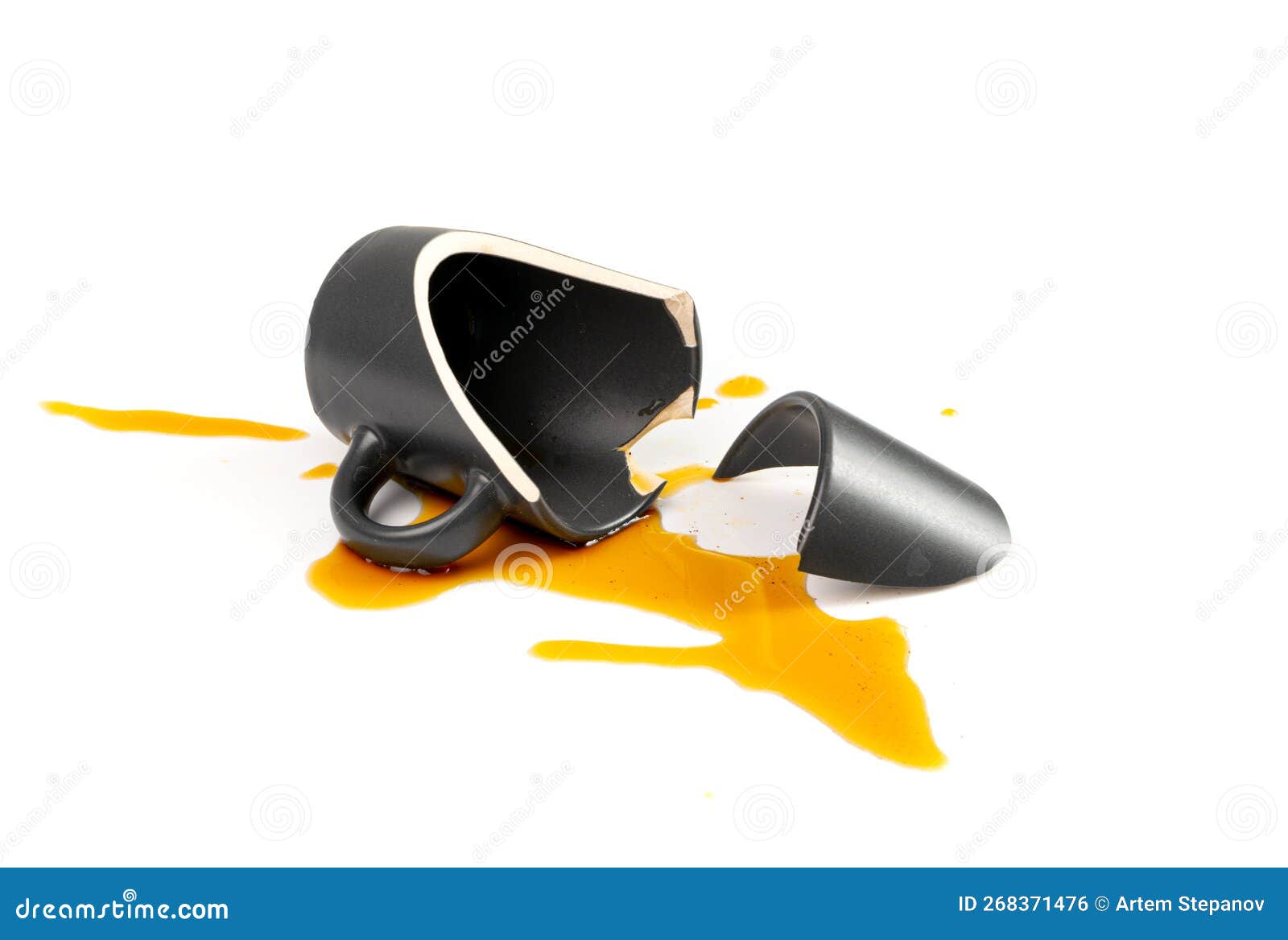 Broken Mug Isolated, Black Ceramic Cup Pieces, Broken Mug on White ...