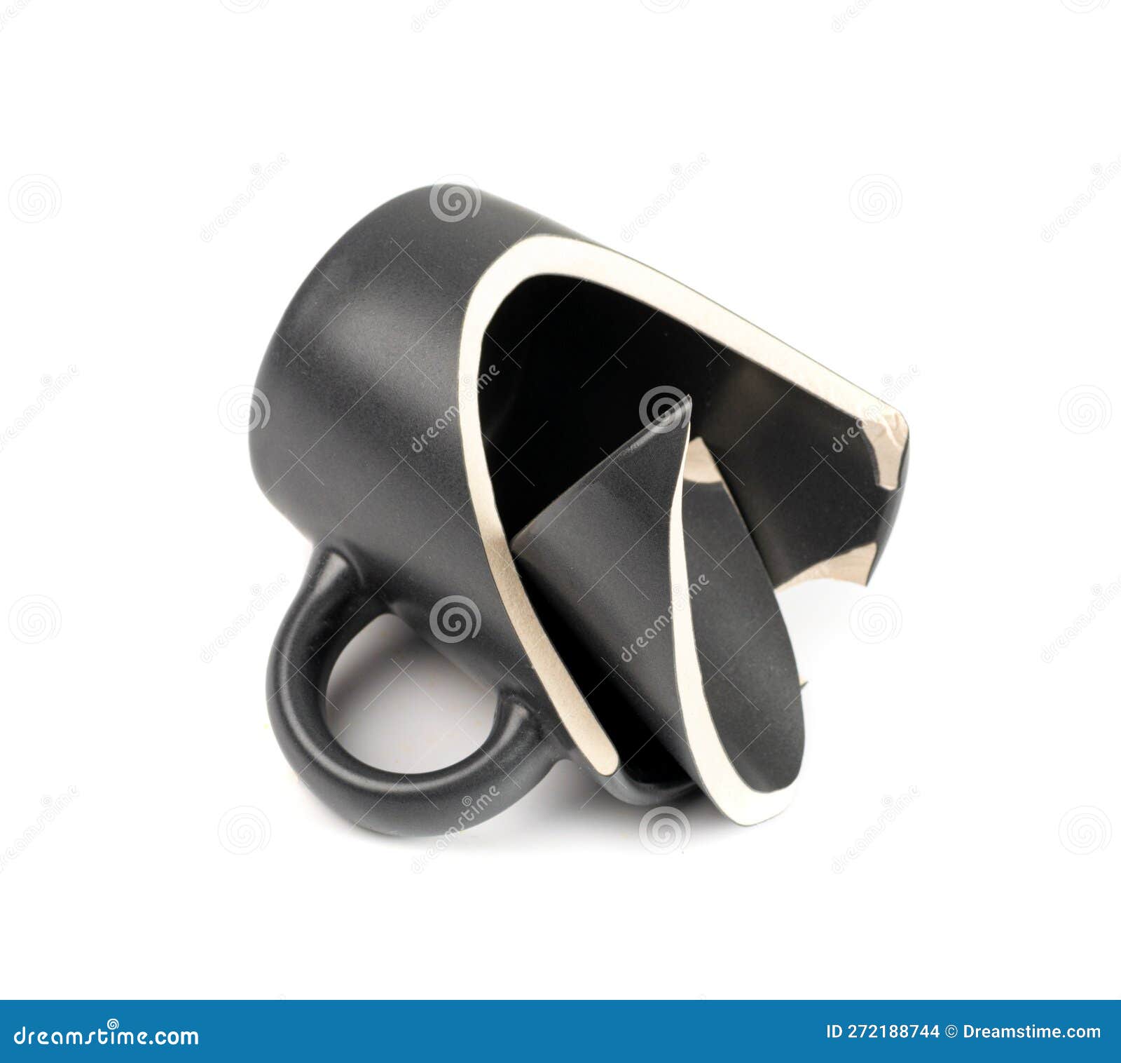 Broken Mug Isolated, Black Ceramic Cup Pieces, Broken Mug on White ...