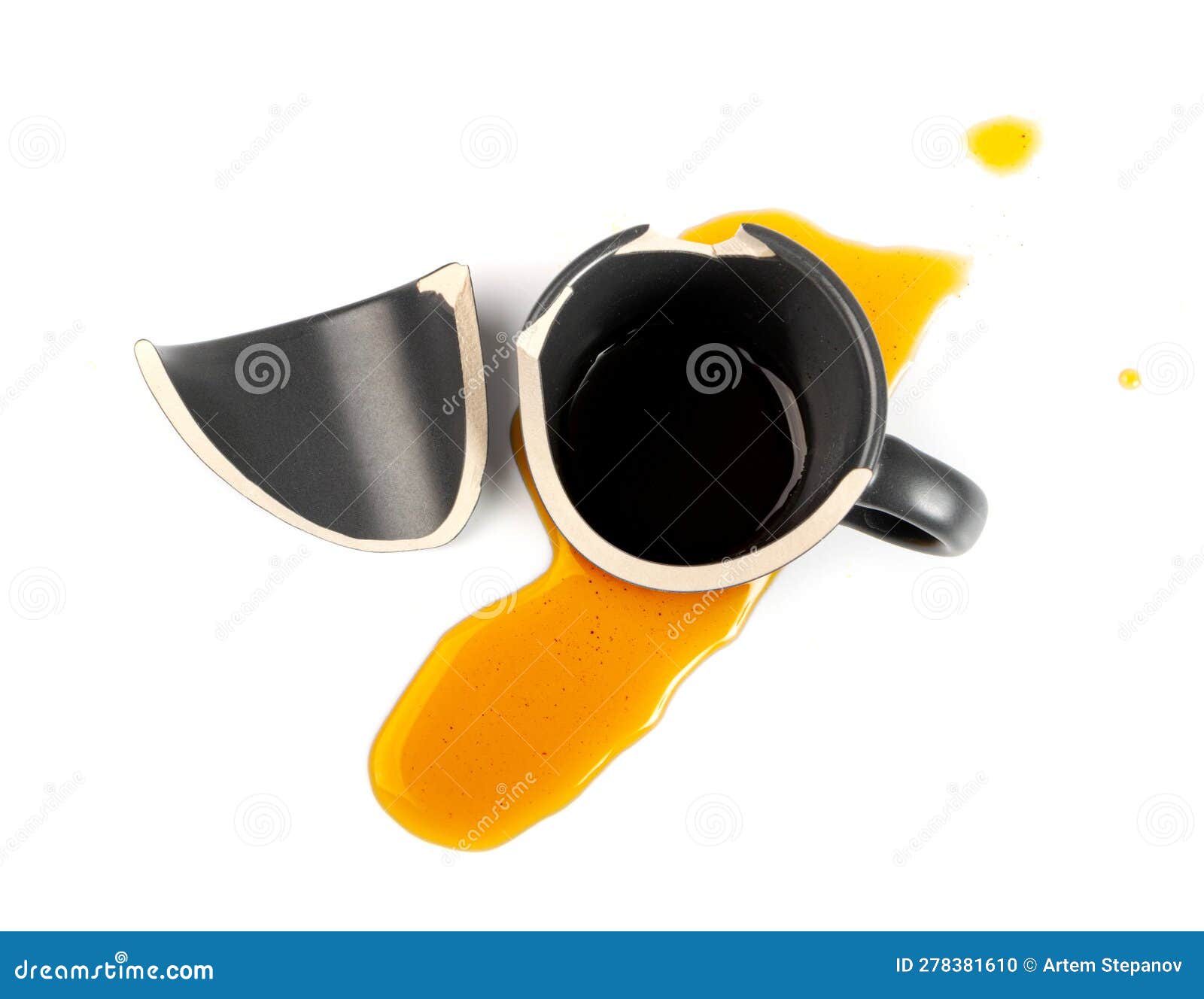 Broken Mug Isolated, Black Ceramic Cup Pieces, Broken Mug on White ...