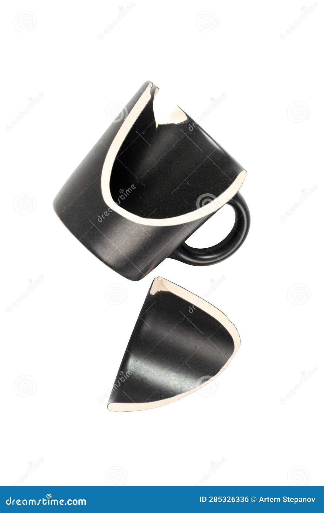 Broken Mug Isolated, Black Ceramic Cup Pieces, Broken Mug on White ...