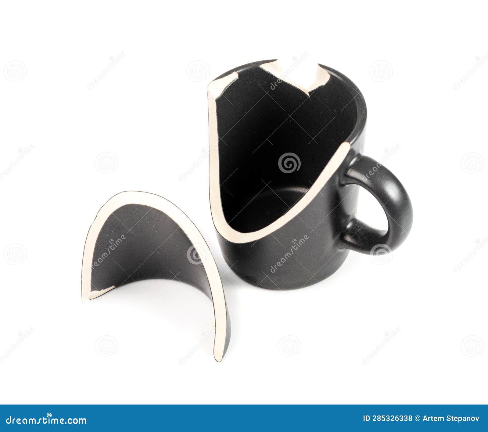 Broken Mug Isolated, Black Ceramic Cup Pieces, Broken Mug on White ...