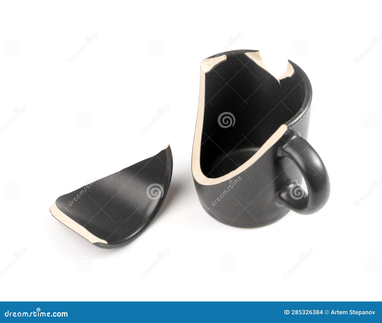 Broken Mug Isolated, Black Ceramic Cup Pieces, Broken Mug on White ...