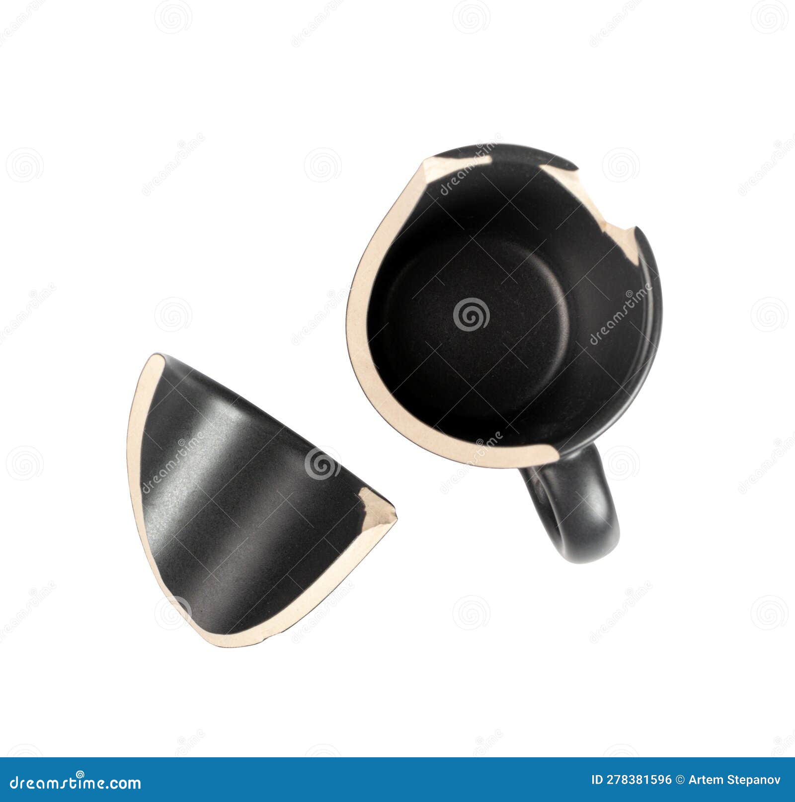 Broken Mug Isolated, Black Ceramic Cup Pieces, Broken Mug on White ...