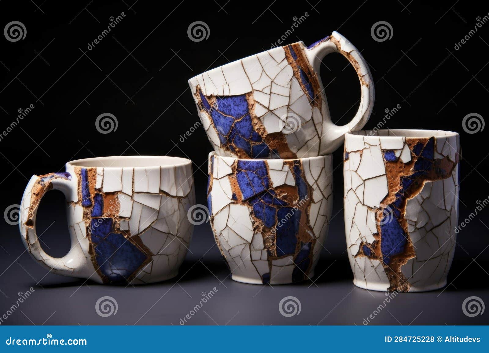 Broken Mug Pieces with Matching Edges Highlighted Stock Photo - Image ...