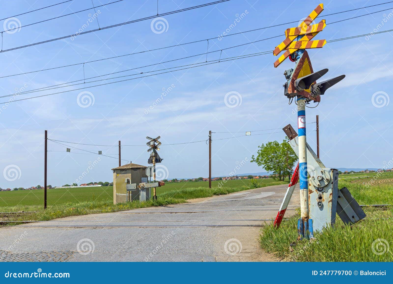 Broken Multi Rail Crossing stock photo. Image of electrical - 247779700