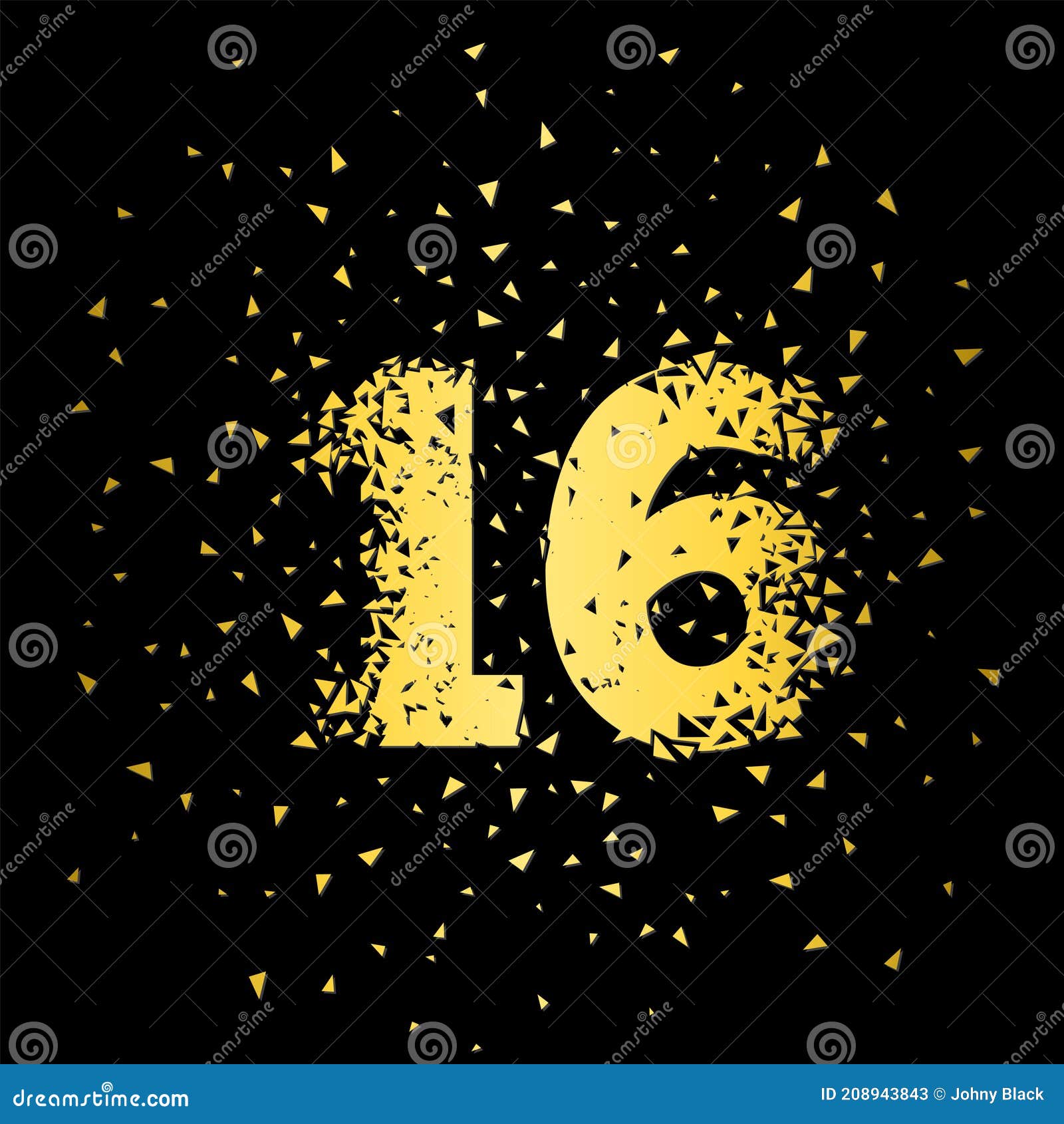 Broken Numbers 16. Explosion Effects. Vector and Illustration. Stock ...