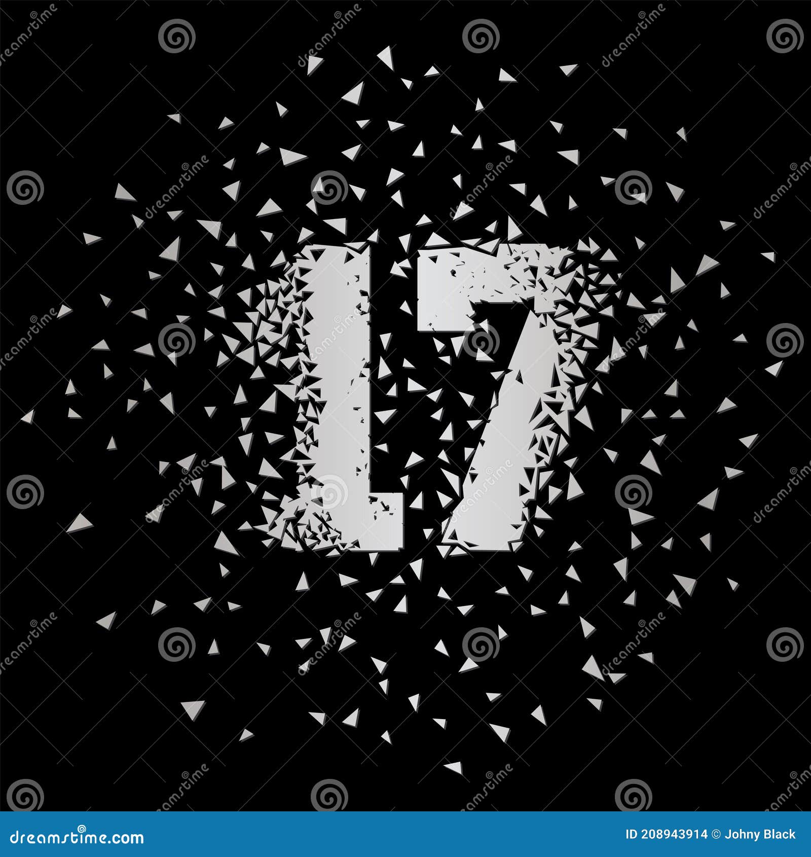 Broken Numbers 17. Explosion Effects. Vector and Illustration. Stock ...