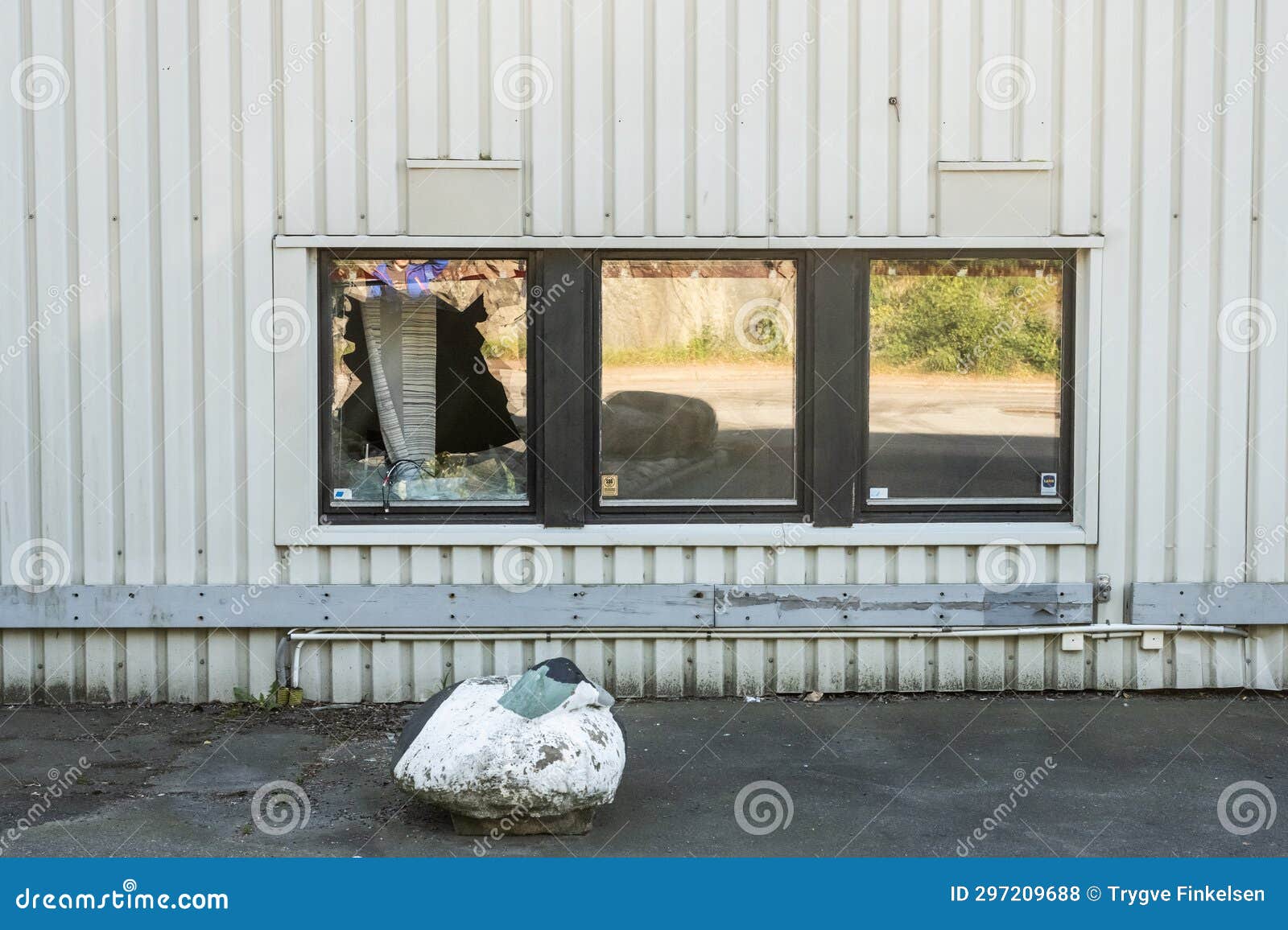 Broken Office Window with Computer Cables Hanging Out from it.. Stock ...