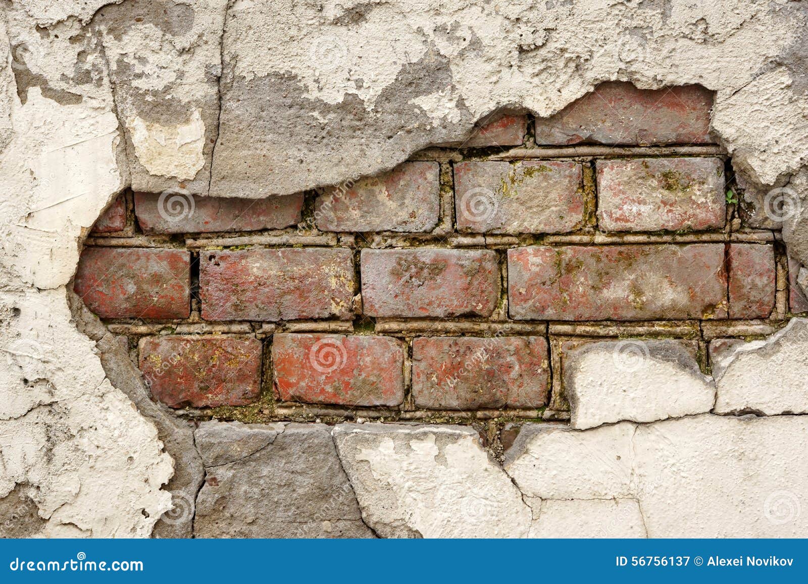 Broken Old Bricklaying from Red White Bricks and Damaged Plaster Stock ...