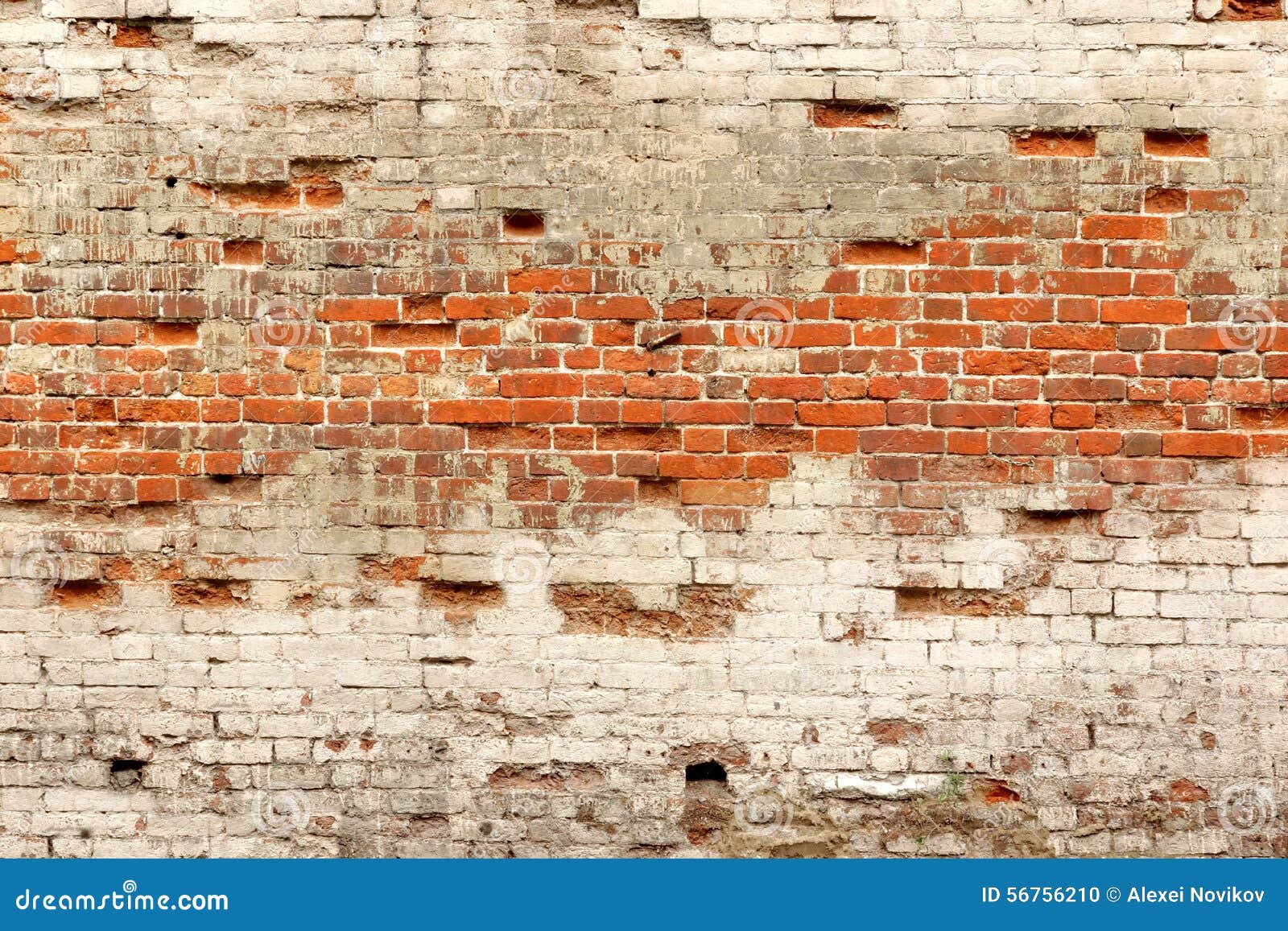 Broken Old Bricklaying from Red White Bricks and Damaged Plaster Stock ...