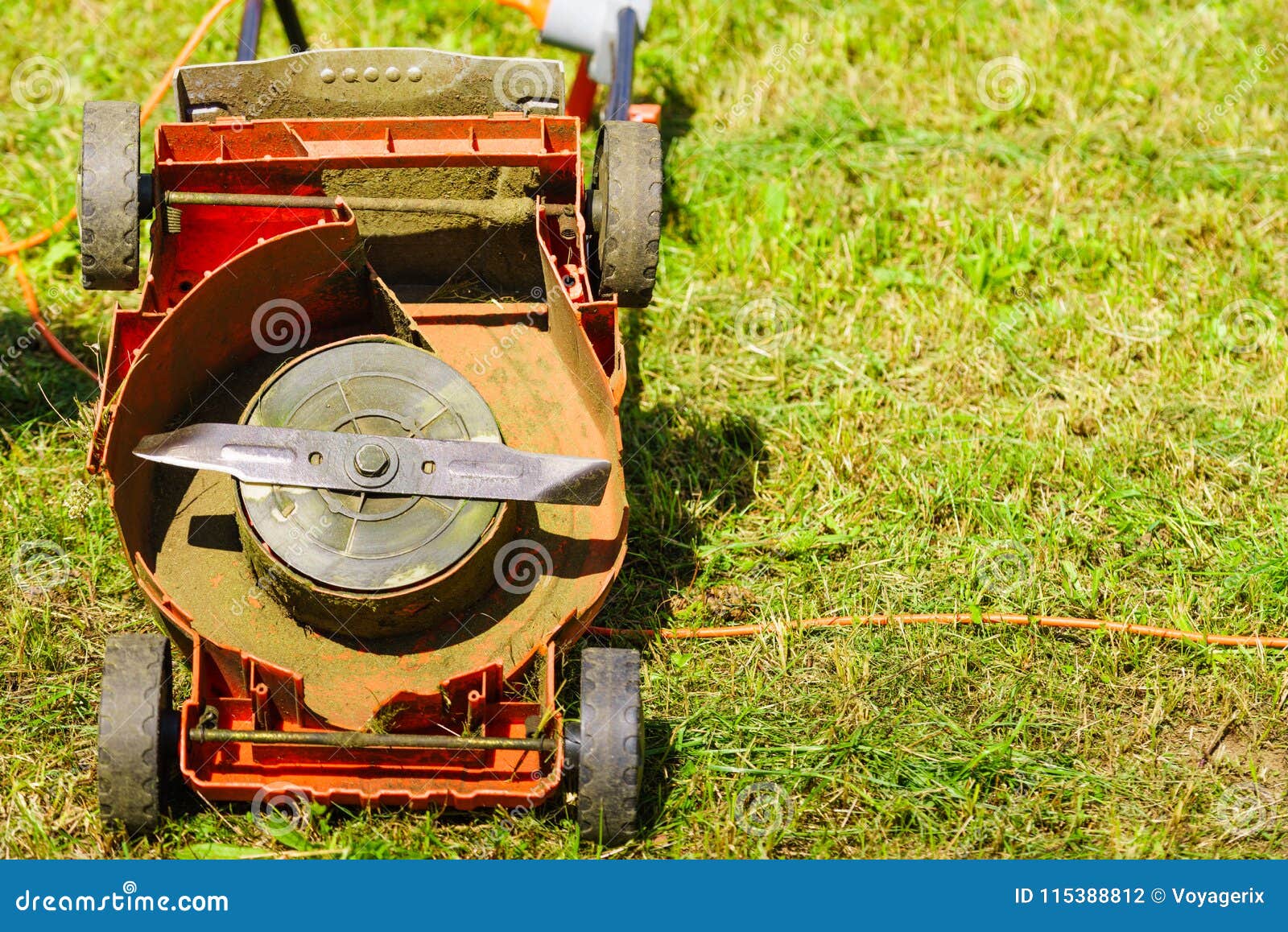 Broken Old Lawnmower in Backyard Grass Stock Photo - Image of tool ...