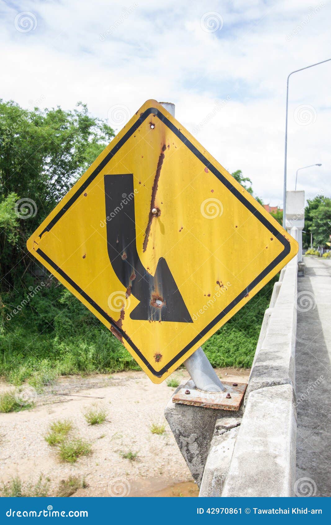 Broken and Old Road Sign on the Bridge in Thailand Stock Image - Image ...