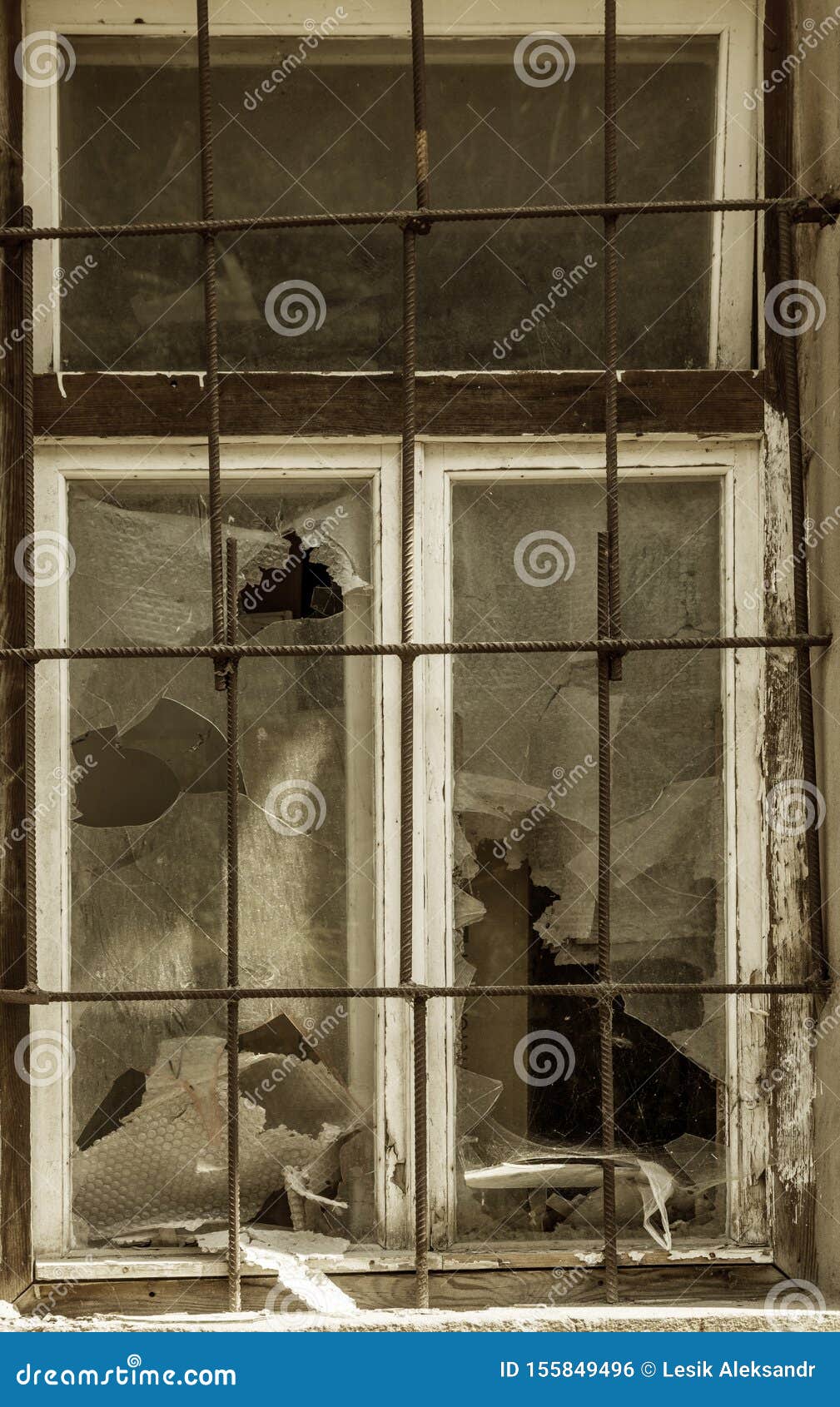 Broken Old Window in an Abandoned Building. a Ruined Window in a Sided ...