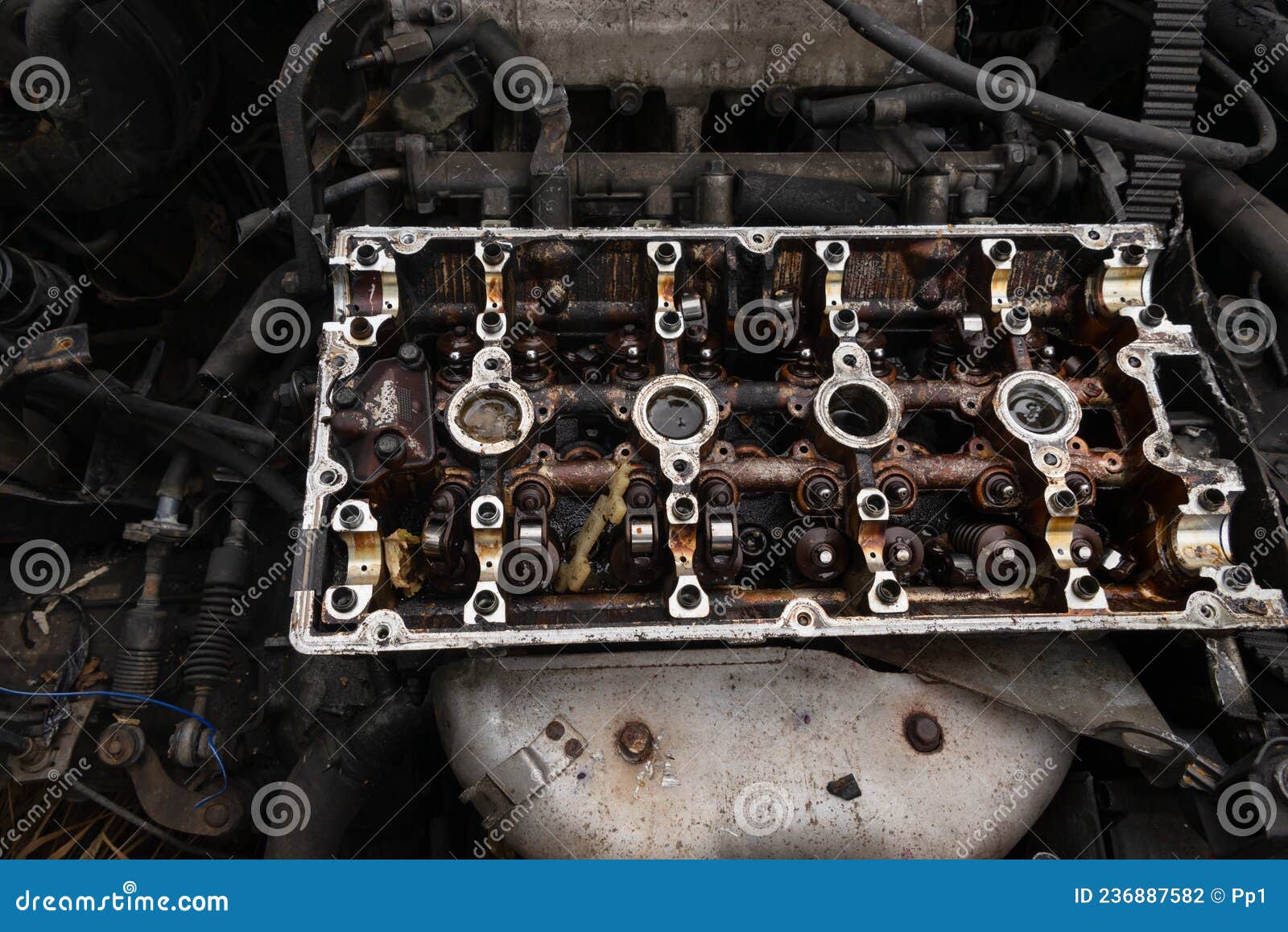 Broken Open Cracked Car Auto Engine, Damaged Bare Detail Stock Photo ...