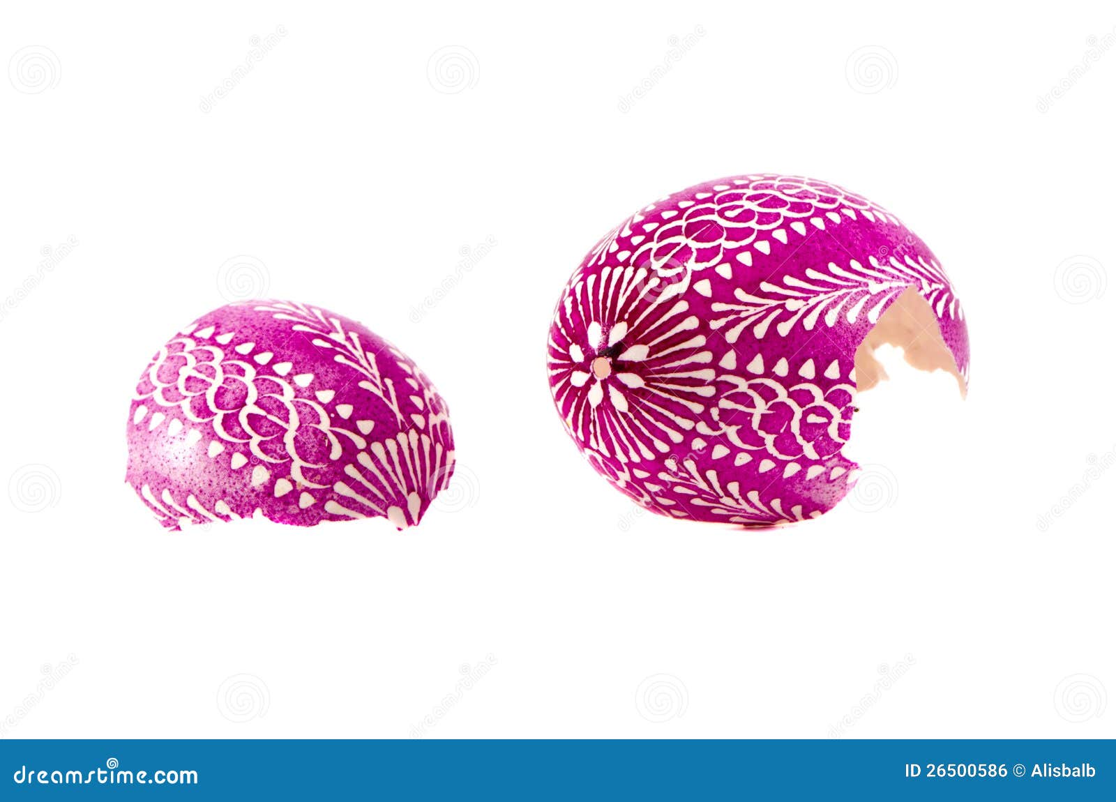 Broken Ornamental Easter Egg Isolated on White Stock Photo - Image of ...