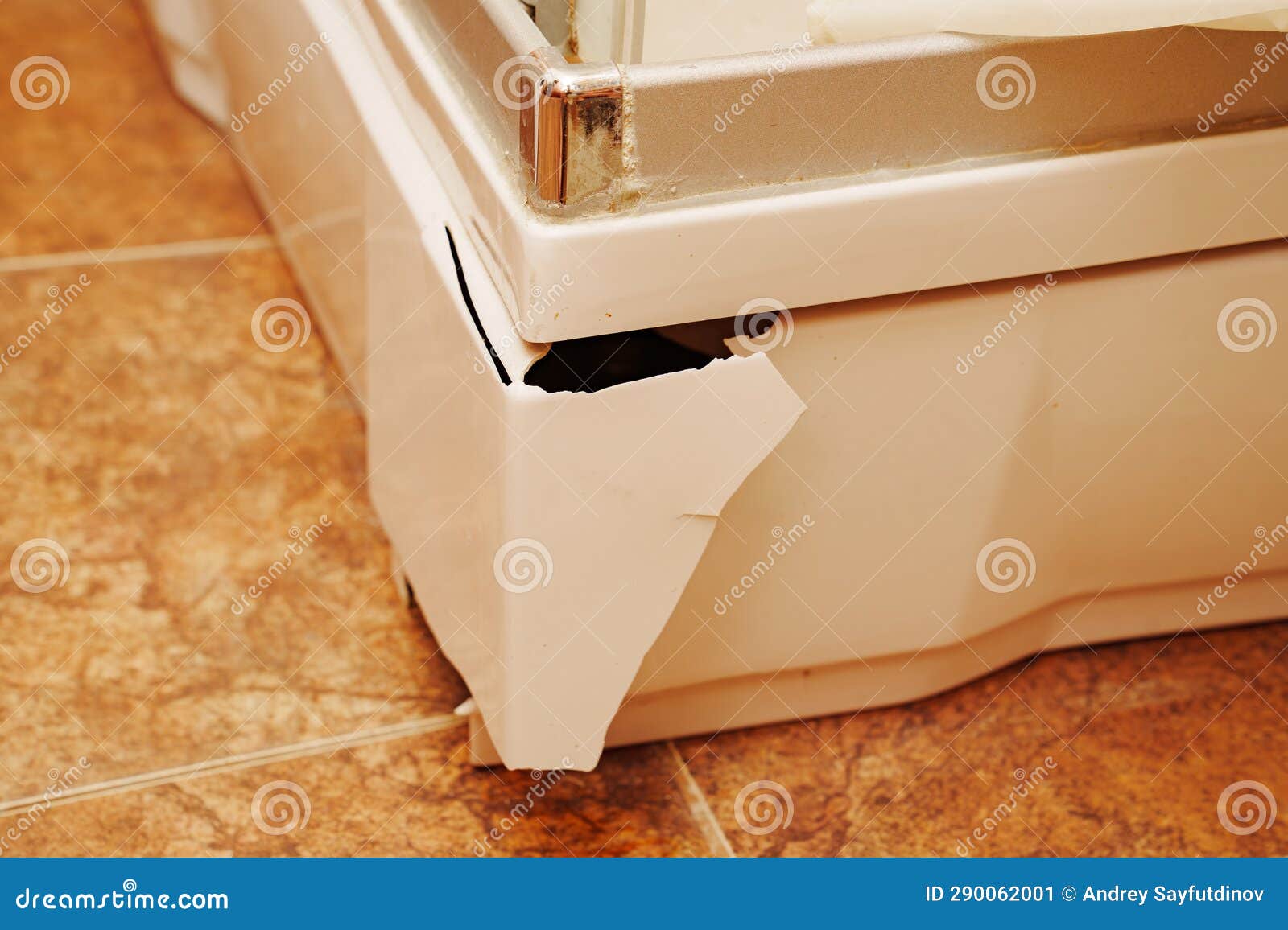 Broken Outer Plastic Corner of the Shower Tray. Stock Image - Image of ...