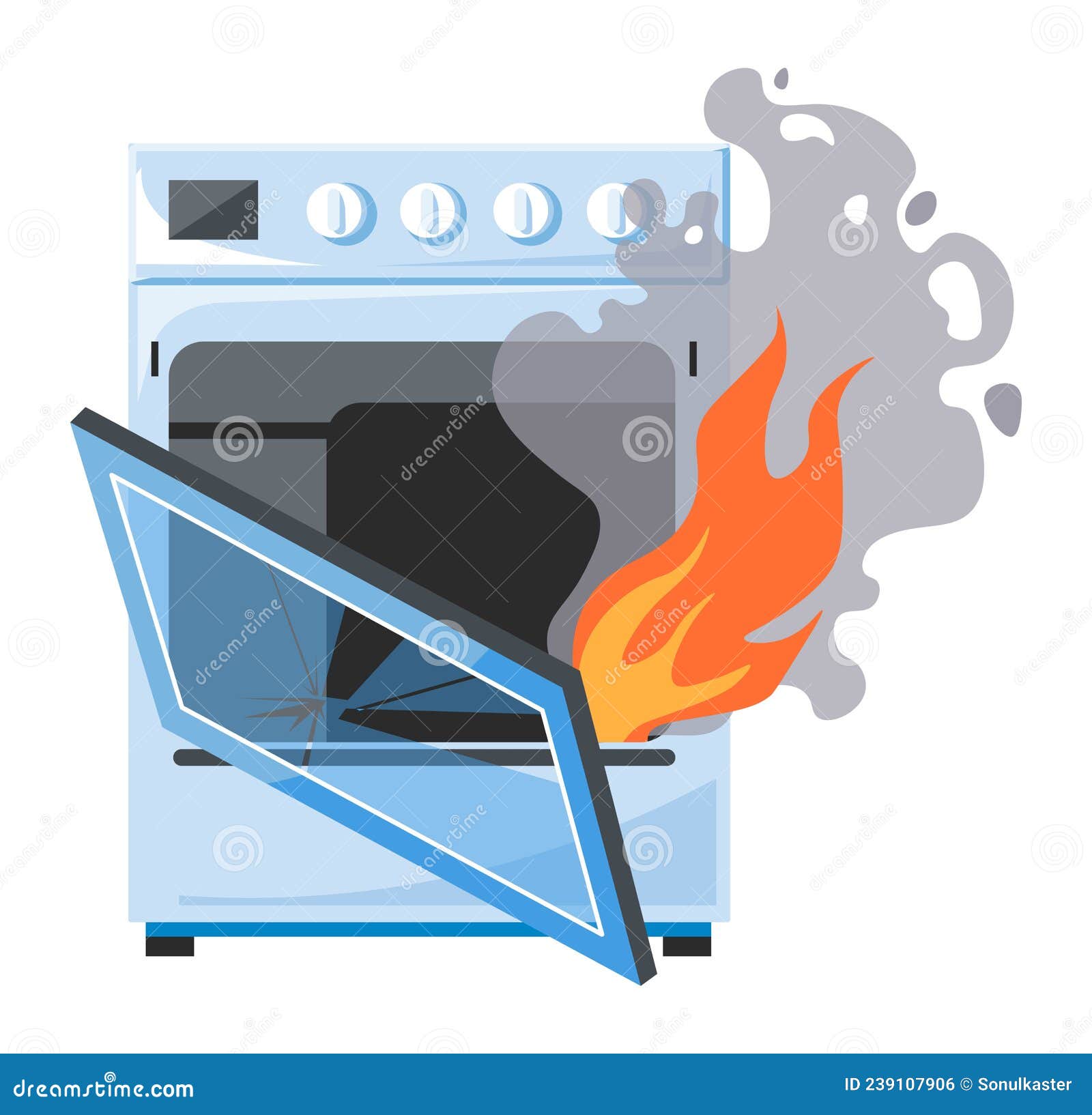 Broken Oven or Stove on Fire, Damaged Malfunction Stock Vector ...